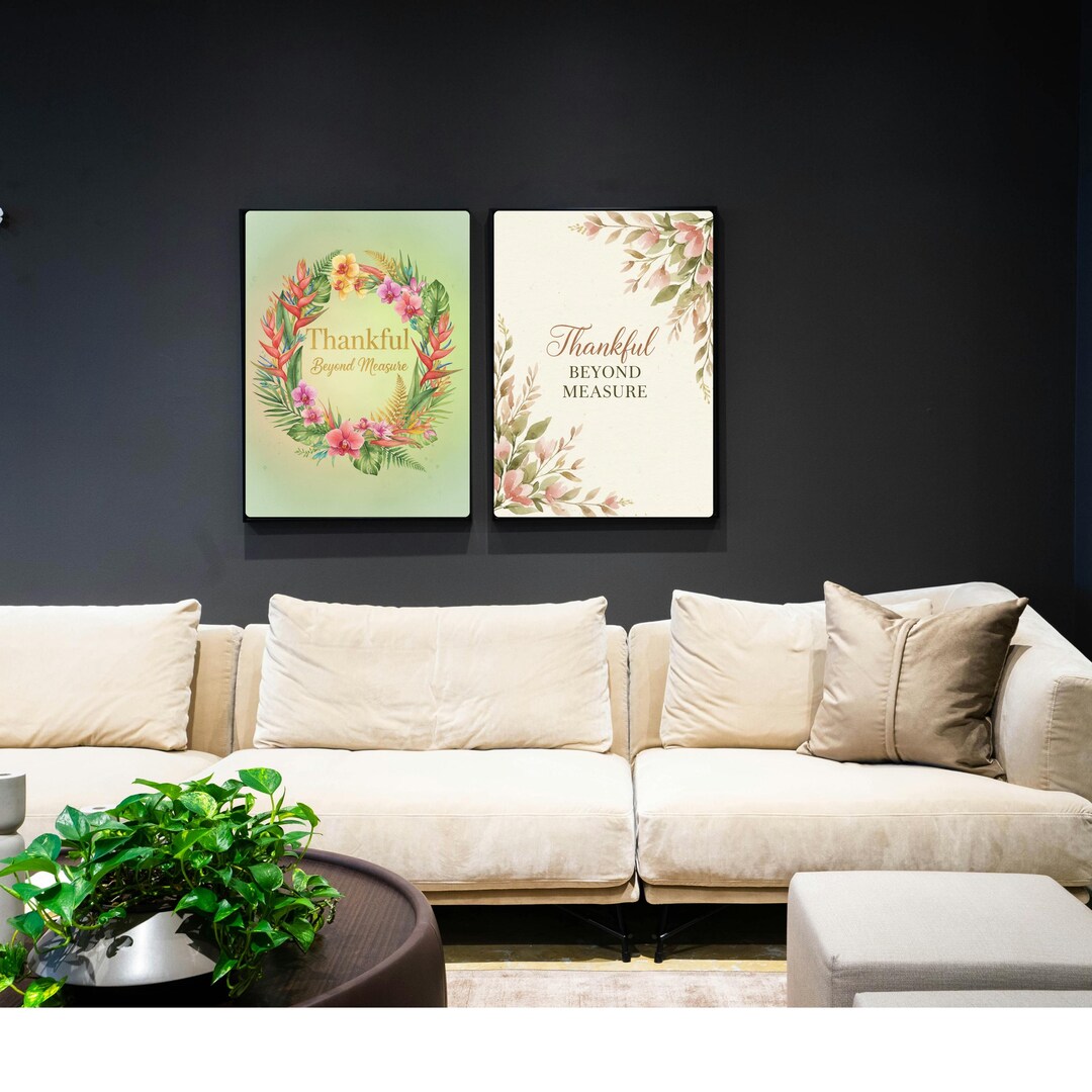 Thankful Beyond Measure Poster, Blush & Sage or Tropical Floral, 2 ...