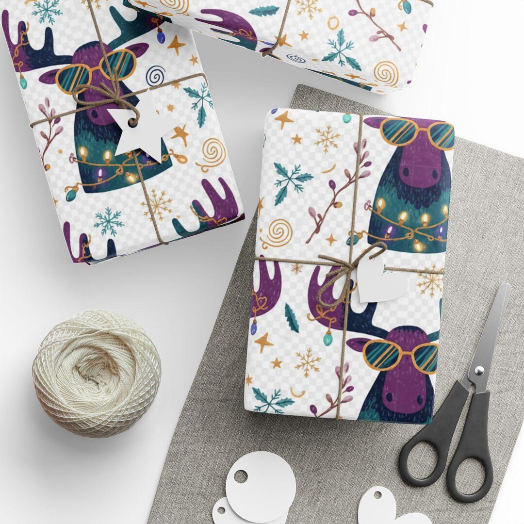 Purple Moose Christmas Wrapping Paper, Colorful Woodland Gift Wrap - Etsy