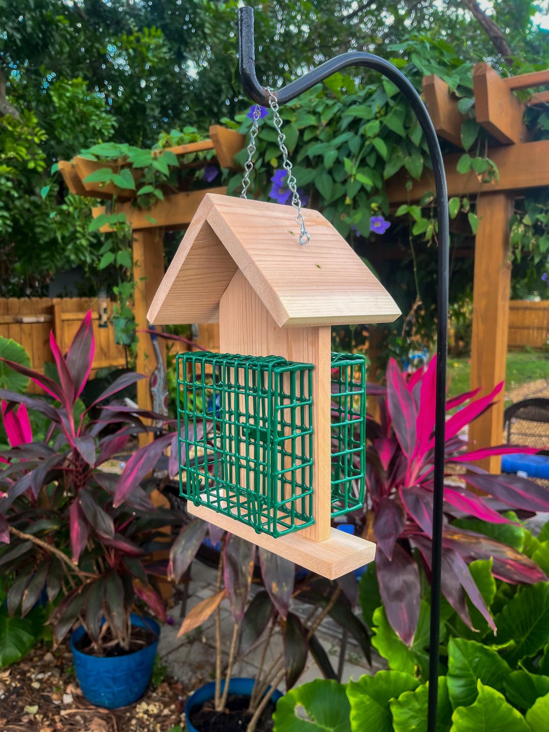 Cedar Wood Double Suet Feeder. Durable Hanging Suet Feeder With Dual ...