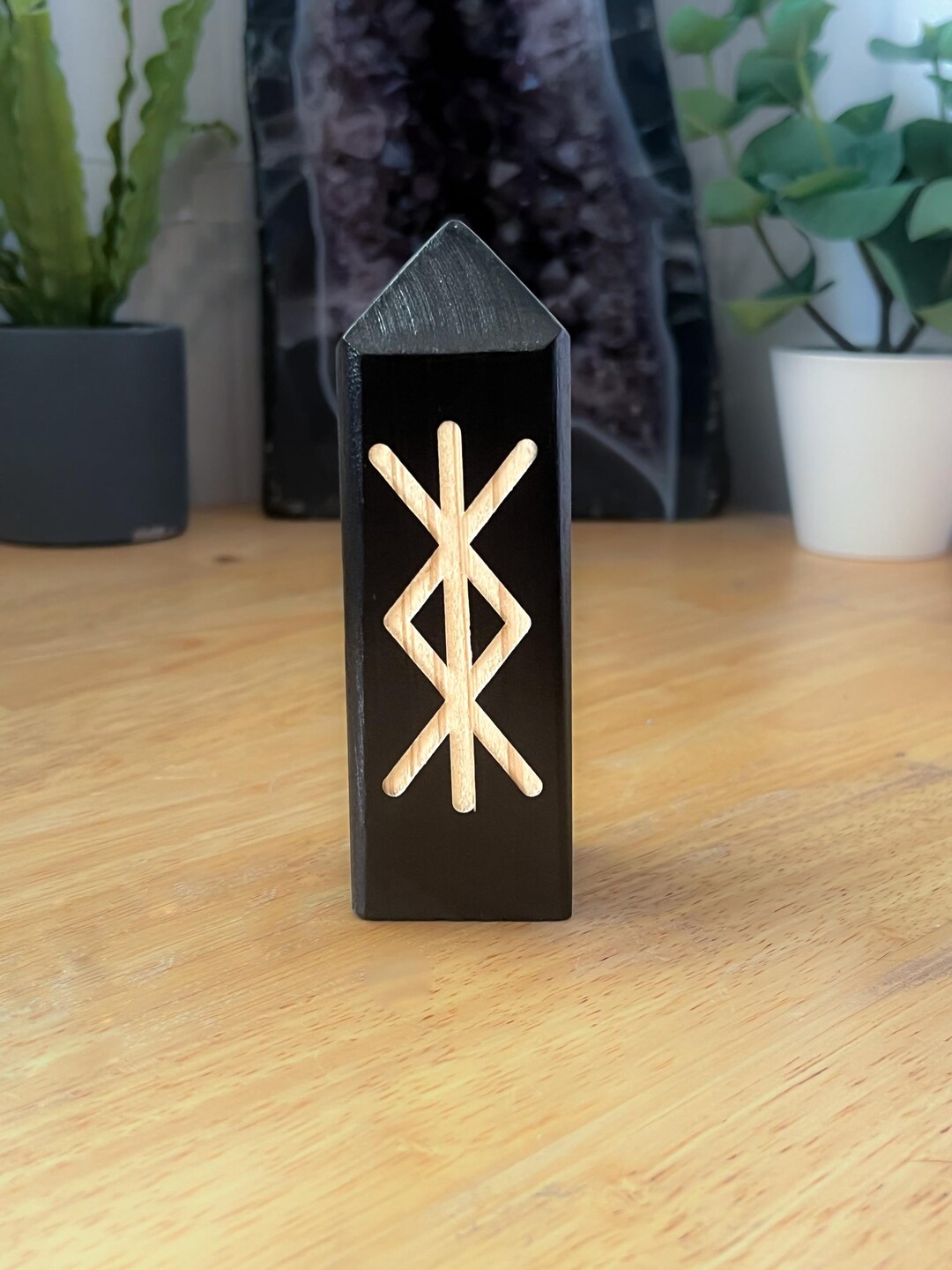 Protection Bind Rune Obelisk. Handcrafted Carved Wood Protection Bind ...