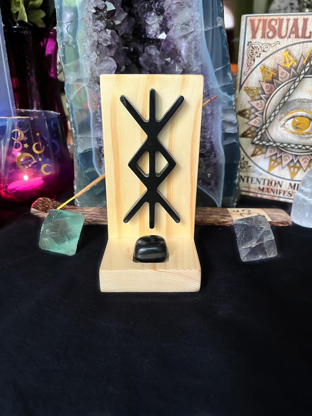 Protection Bind Rune With Polished Black Obsidian Stone. Great Powerful ...