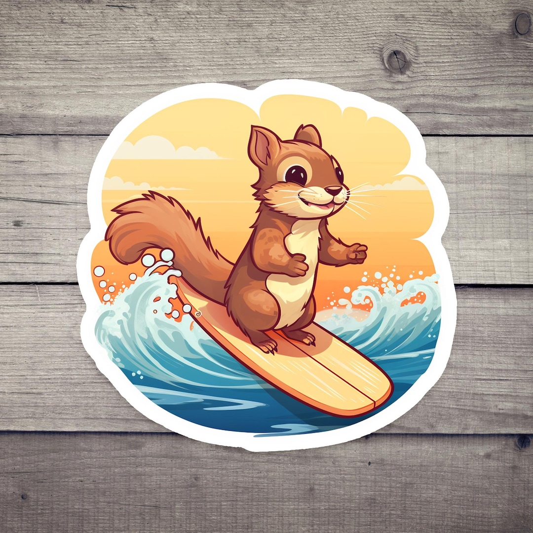 Cute Surfing Squirrel Sticker - Etsy