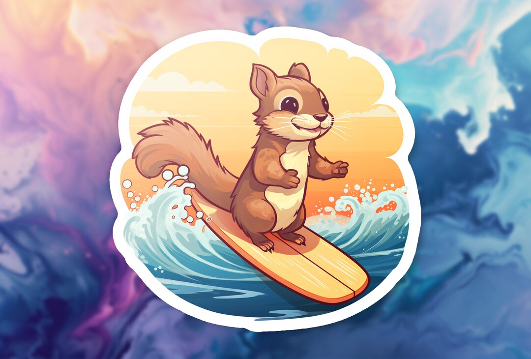Cute Surfing Squirrel Sticker - Etsy