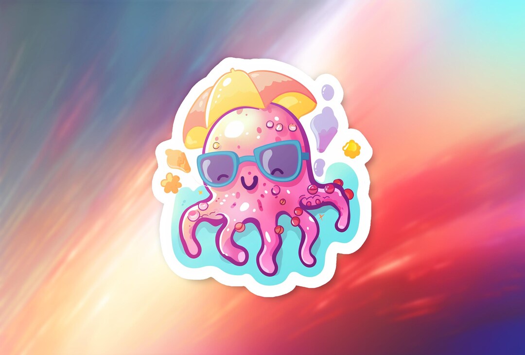 Octopus Kiss-cut Sticker Cool, Cute, Summer, Beach Design, Ocean Lover ...