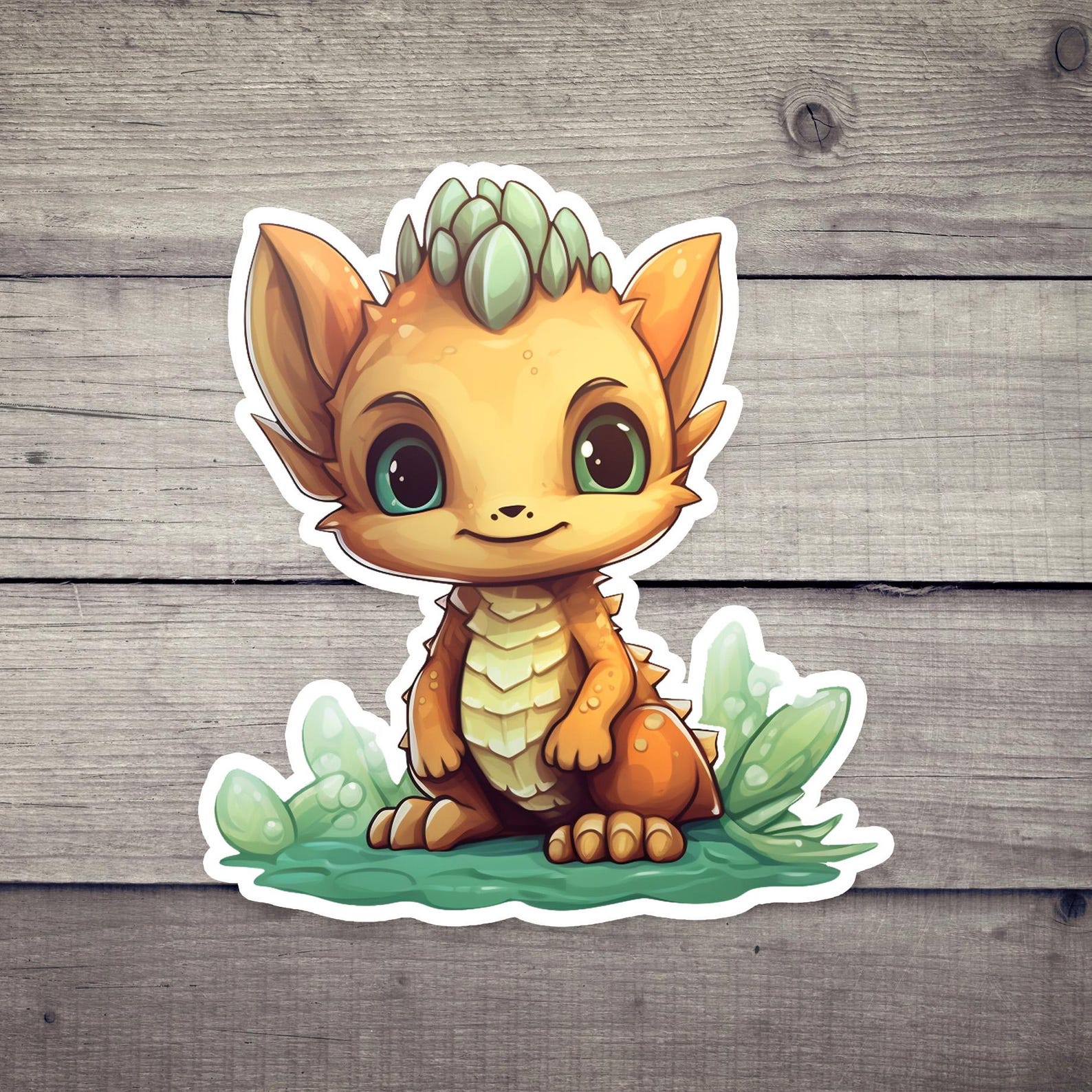 Adorable Baby Dragon in Grass Sticker - Etsy