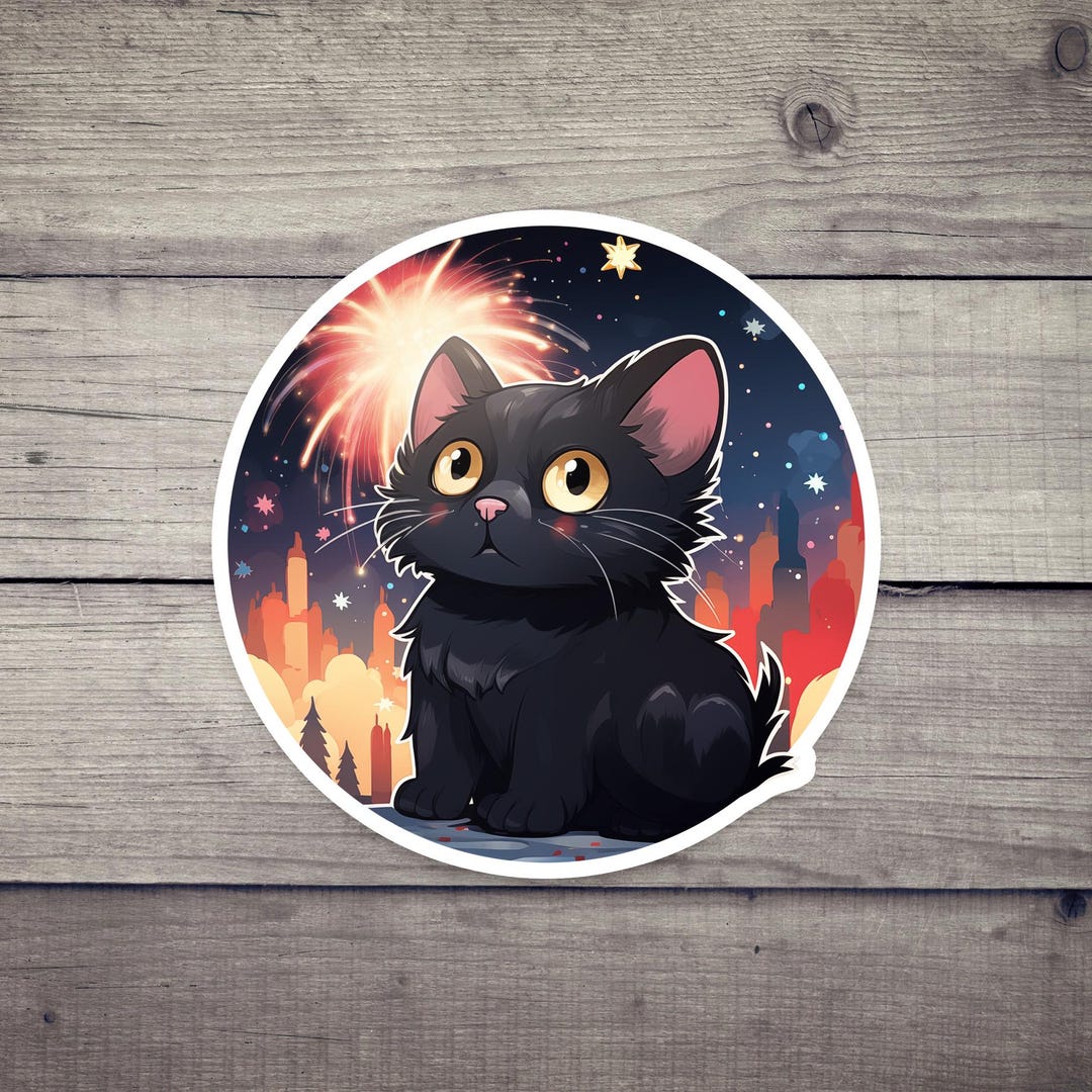 Cute New Year Cat Sticker - Etsy