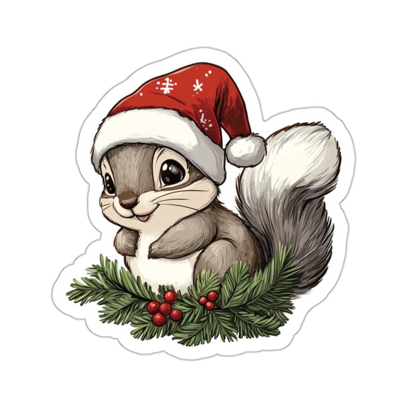 Christmas Squirrel Sticker: Santa Hat, Holiday Decor - Etsy