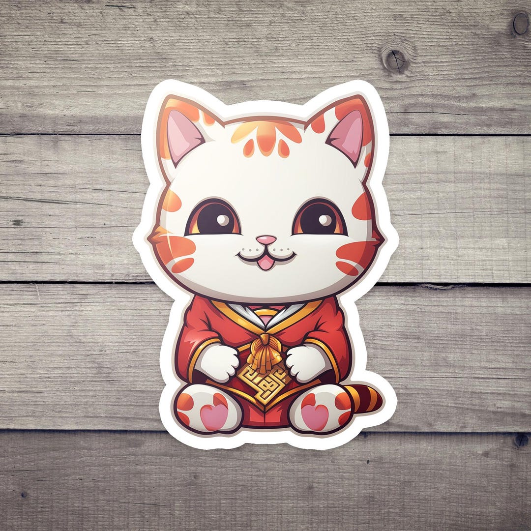Kawaii Lunar New Year Cat Sticker - Etsy