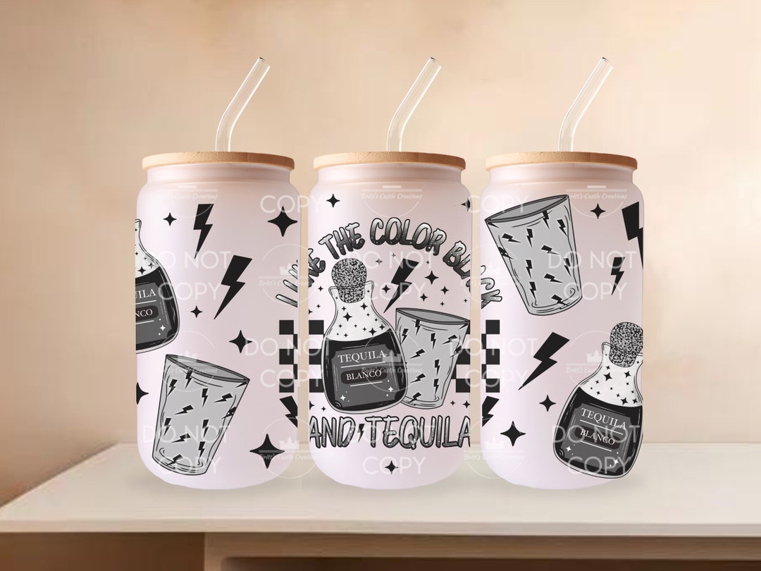Black, Tequila, Lightning Bolts, 16oz Frosted Glass Cup - Etsy