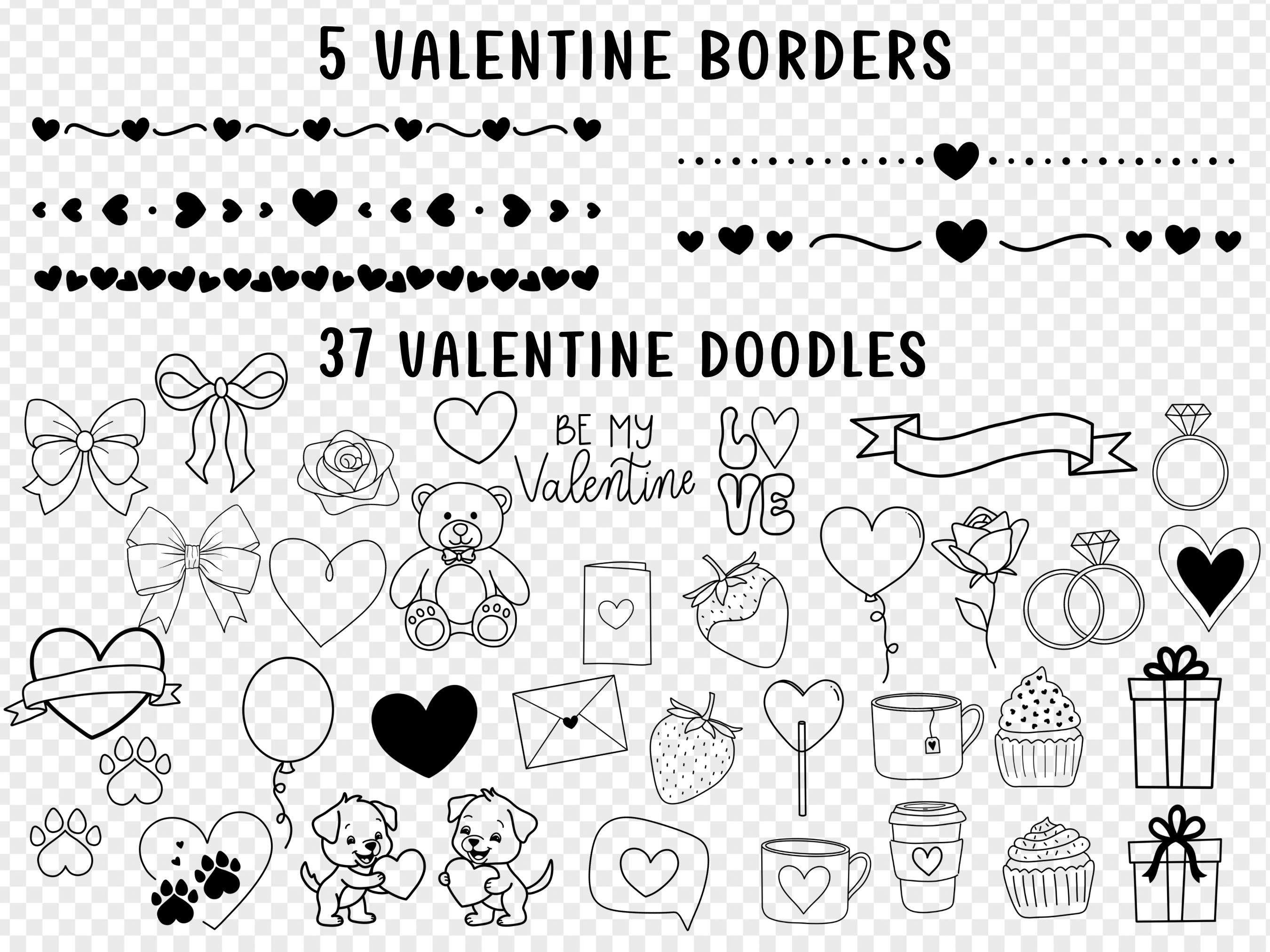 Hand Drawn Valentine Doodles PNG, Valentine’s Day Line Art Images ...