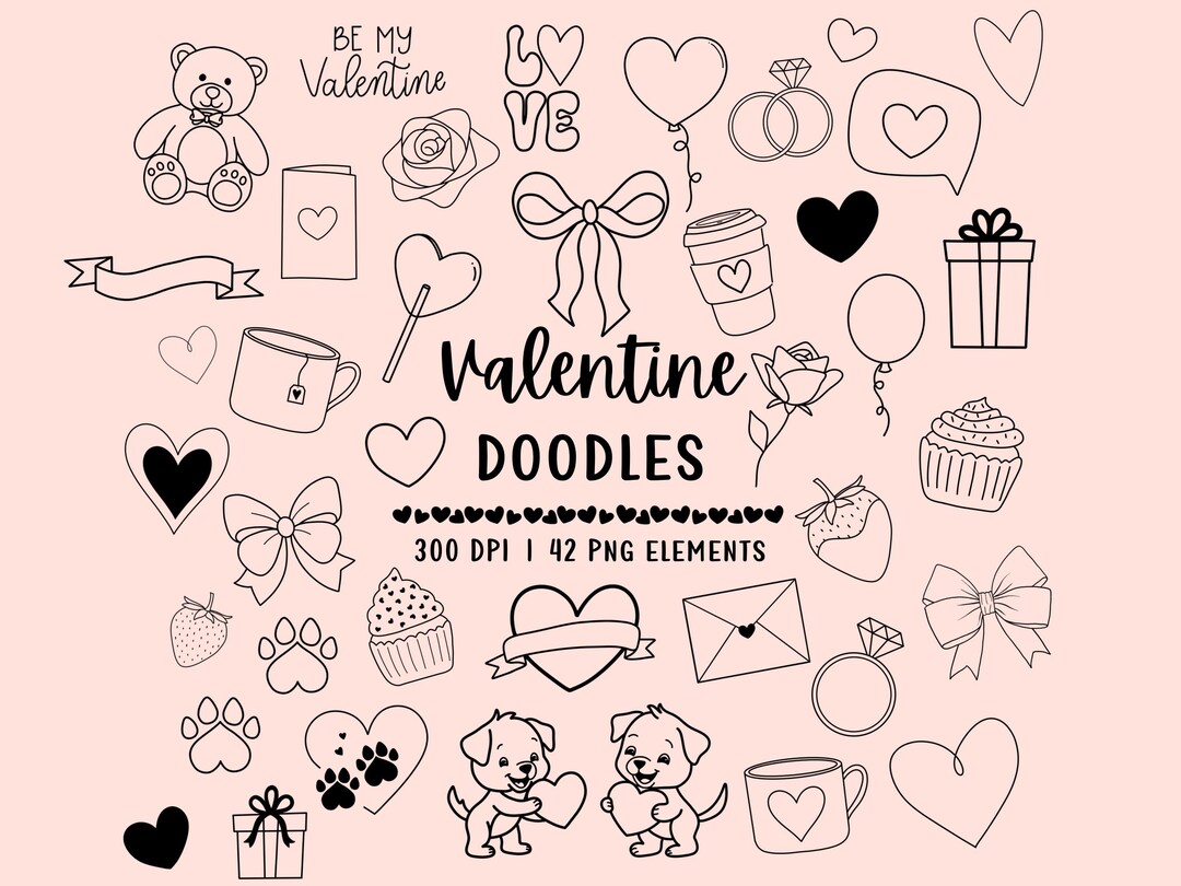 Hand Drawn Valentine Doodles PNG, Valentine’s Day Line Art Images ...