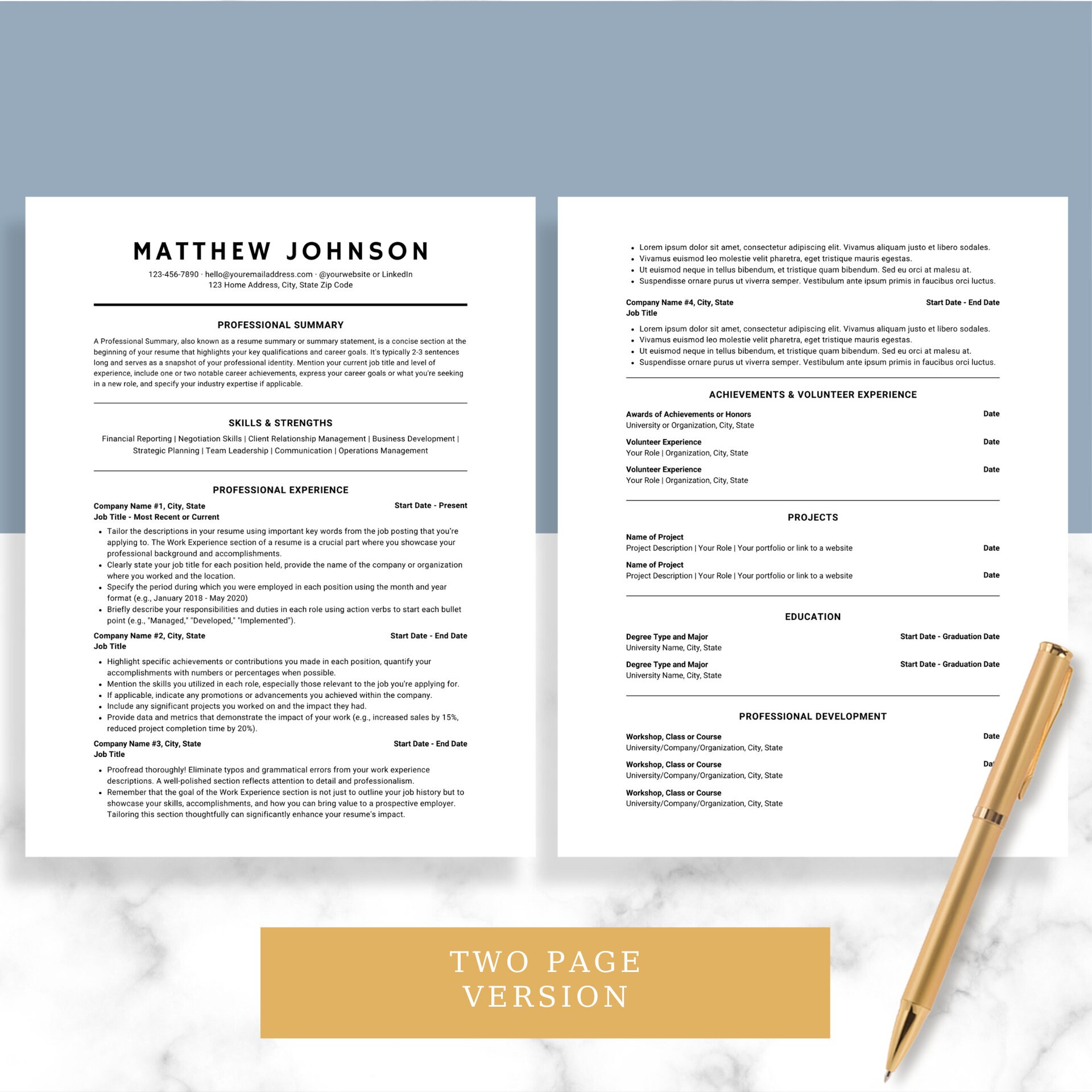 Modern Professional Resume Design: Sleek, Minimalist CV Template, Clean ...