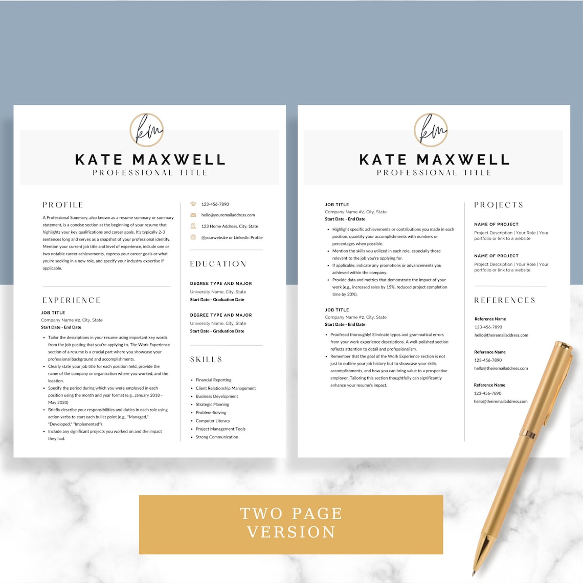 Professional Resume Template, Modern Resume, Minimalist Resume, Clean ...