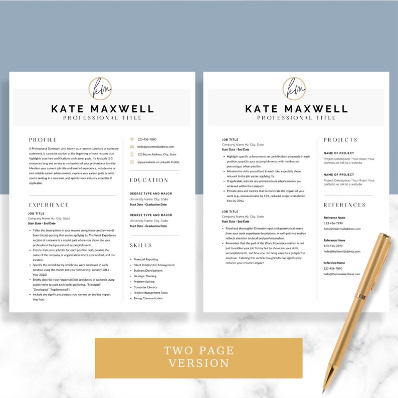 Professional Resume Template, Modern Resume, Minimalist Resume, Clean ...