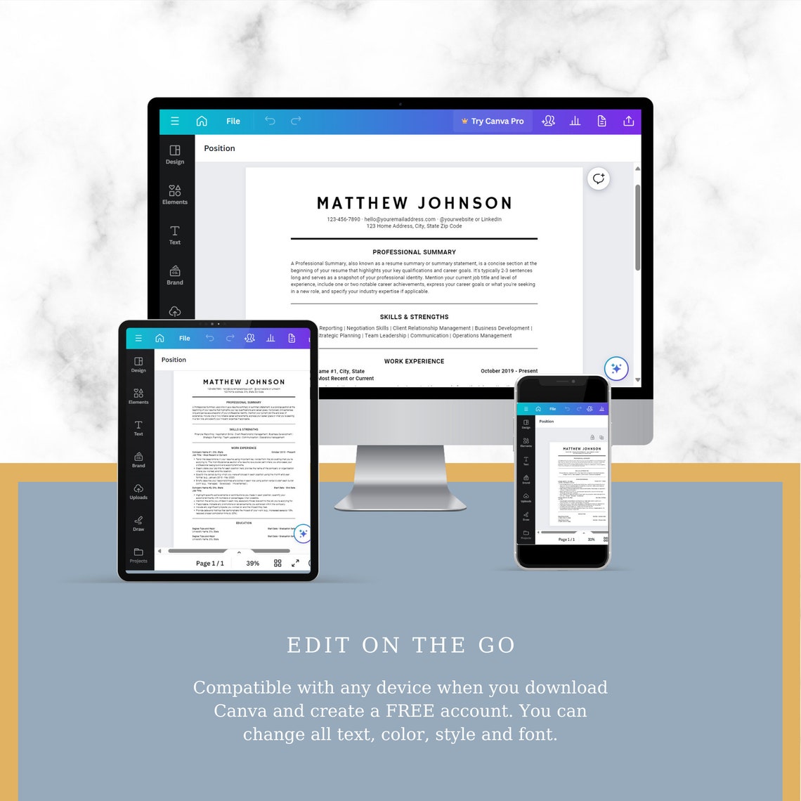Modern Professional Resume Design: Sleek, Minimalist CV Template, Clean ...