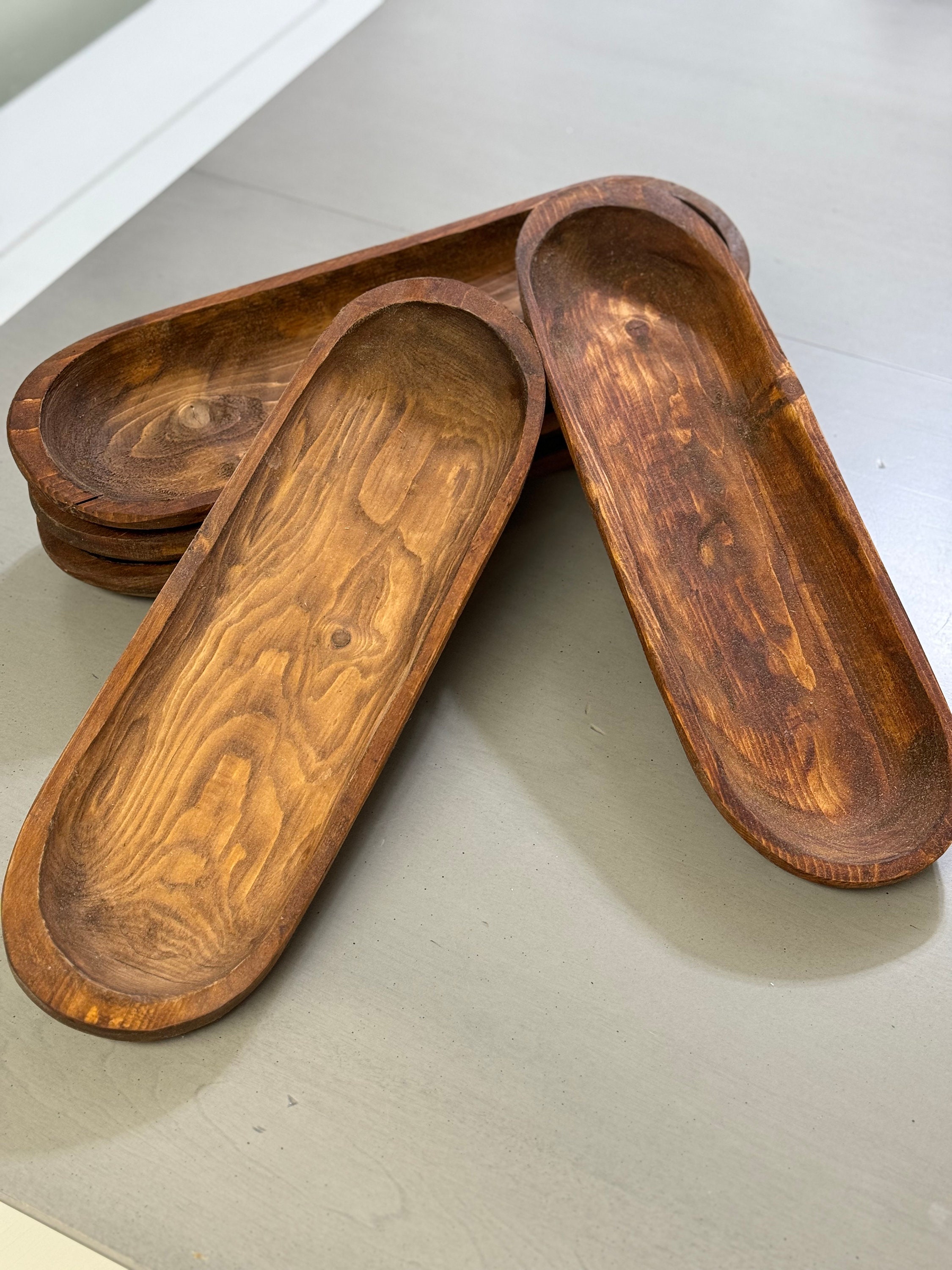 Decorative Bowl Long Rustic Wood Bowl Handcrafted Centerpiece for Home ...