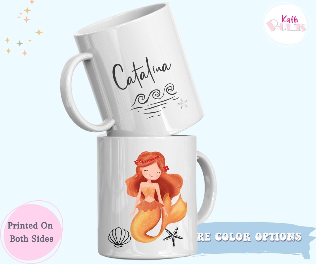 Personalized Mermaid Mug, Custom Name Cup, Watercolor Ocean Theme, Sea ...