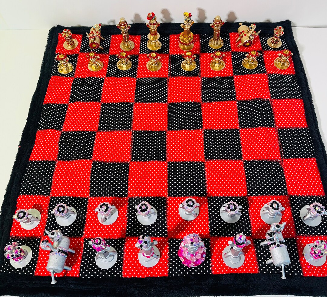 Handmade Hardware Chess Set With Rhinestones and Quilted Board - Etsy