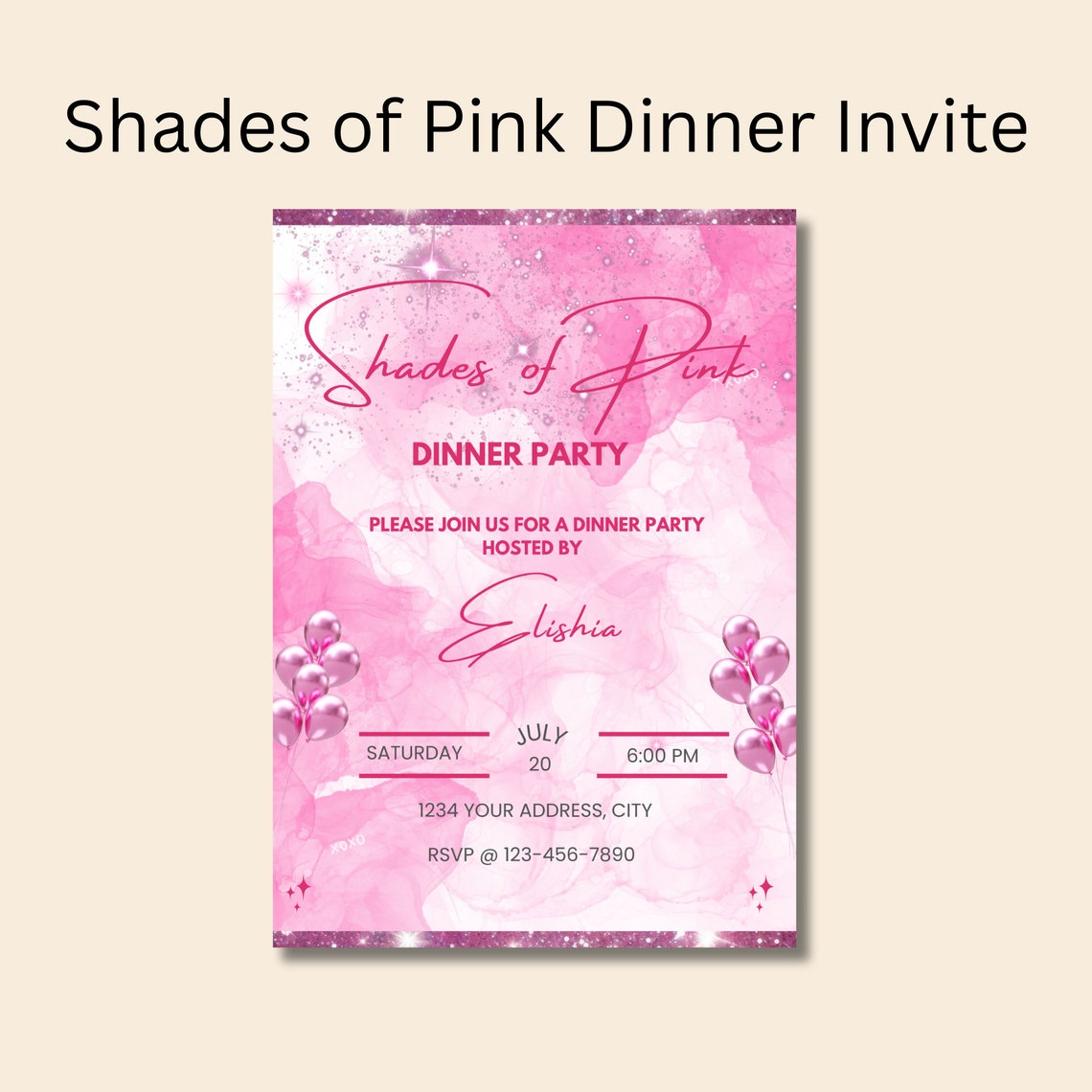 Shades of Pink Dinner Party Invitation Pink Glitter Party Invite ...