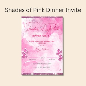 Shades of Pink Dinner Party Invitation Pink Glitter Party Invite ...