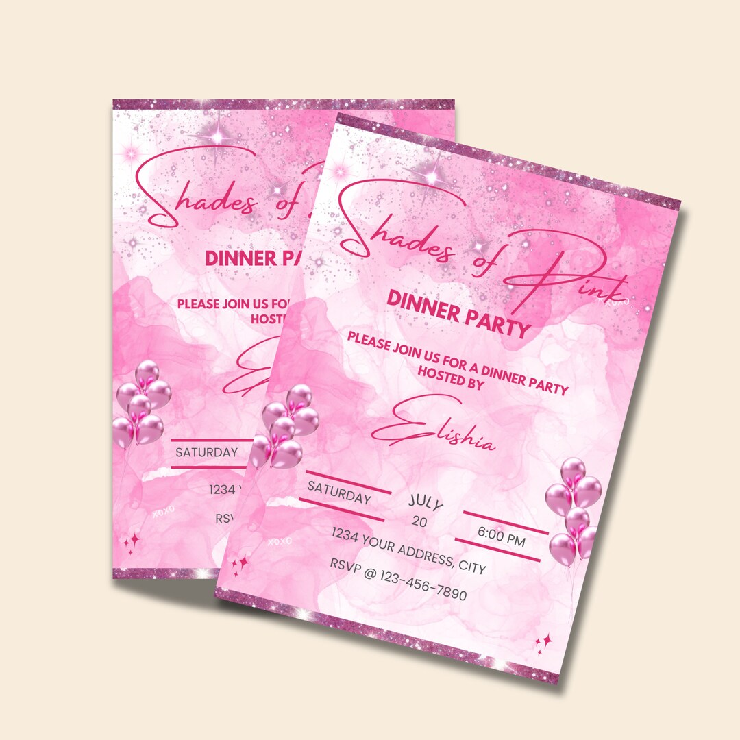 Shades of Pink Dinner Party Invitation Pink Glitter Party Invite ...