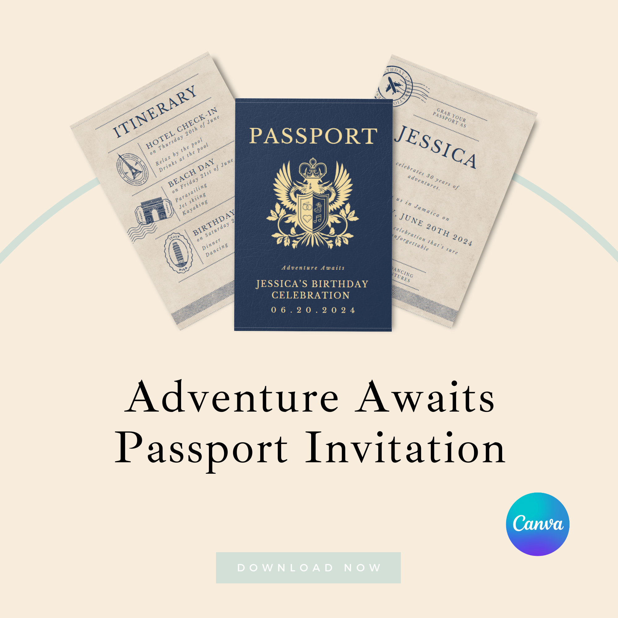 Passport Invitation Template for Destination Wedding, Birthday Party ...