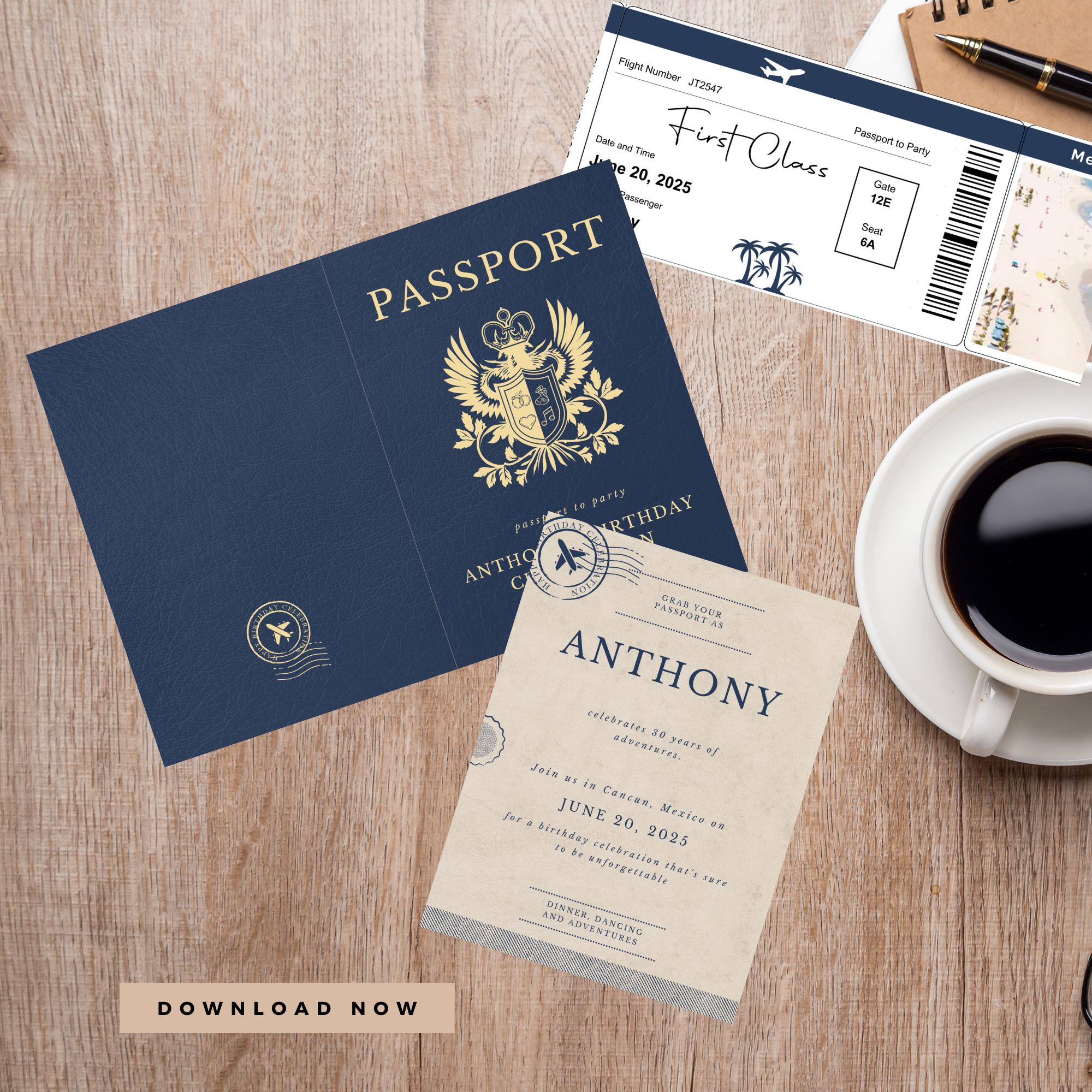 Passport Invitation Template for Destination Wedding, Birthday Party ...