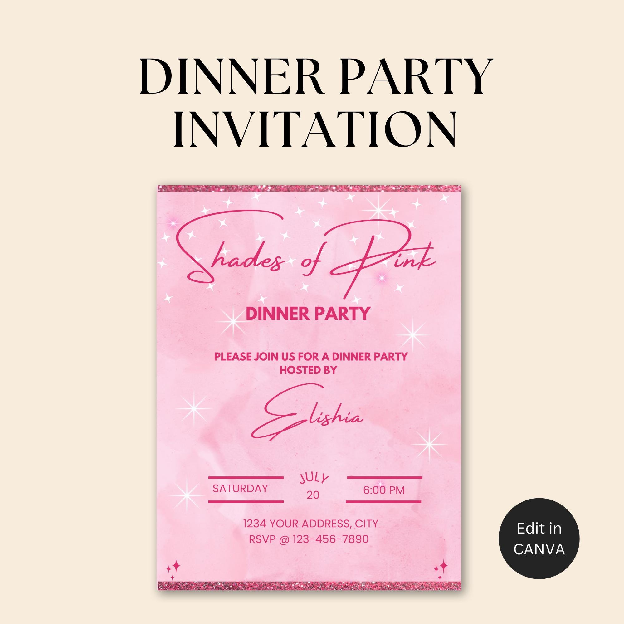 Shades of Pink Dinner Party Invitation | Pink Glitter Party Invite ...