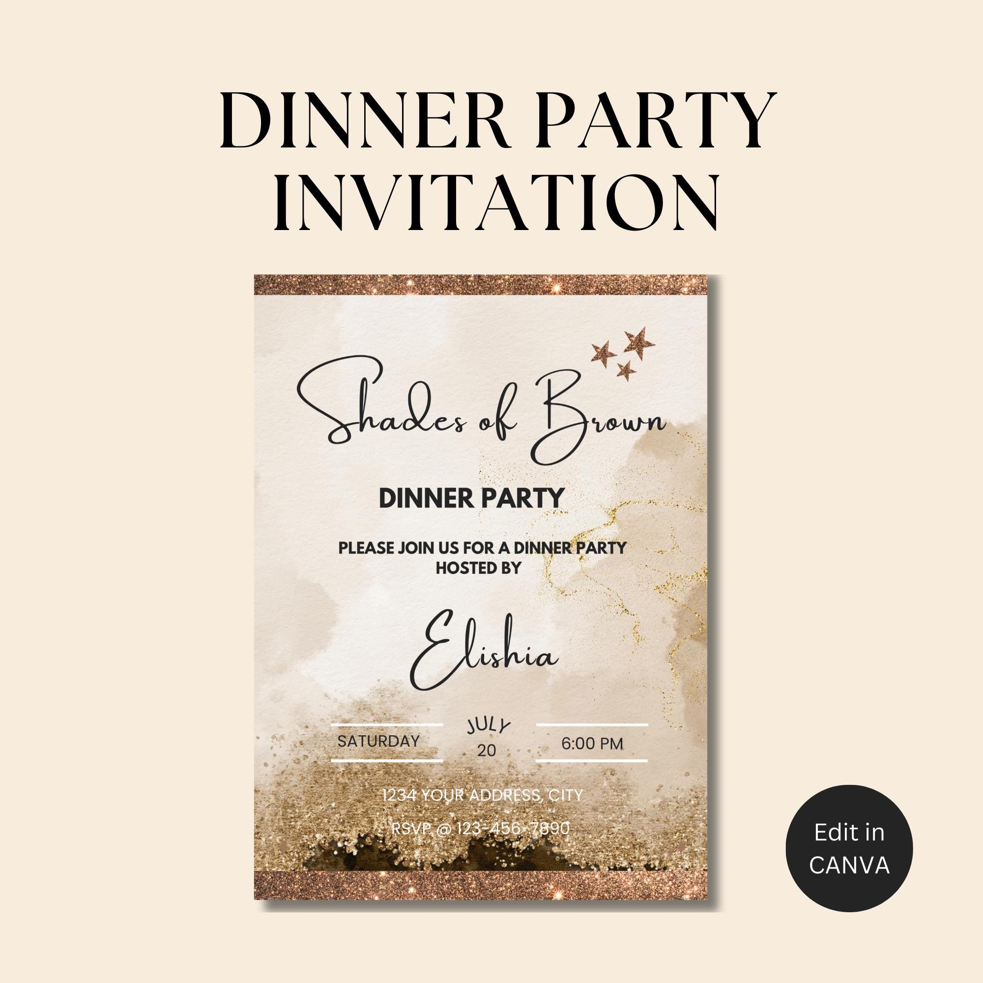 Shades of Brown Dinner Party Invitation | Brown Glitter Party Invite ...