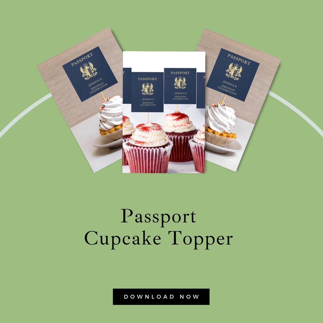 Customizable Miniature Passport Cupcake Toppers for Birthday ...