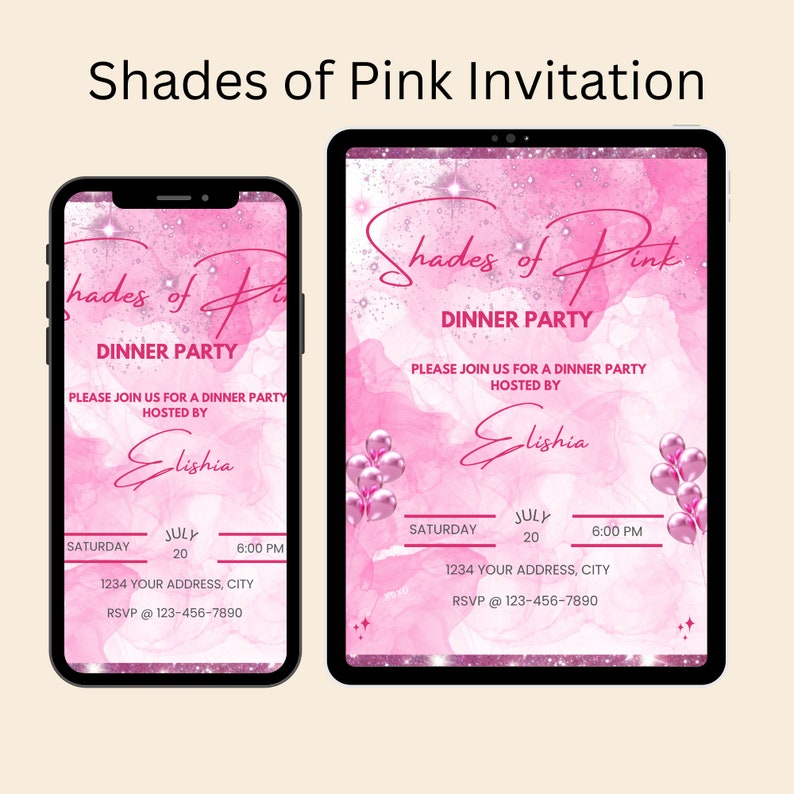 Shades of Pink Dinner Party Invitation Pink Glitter Party Invite ...
