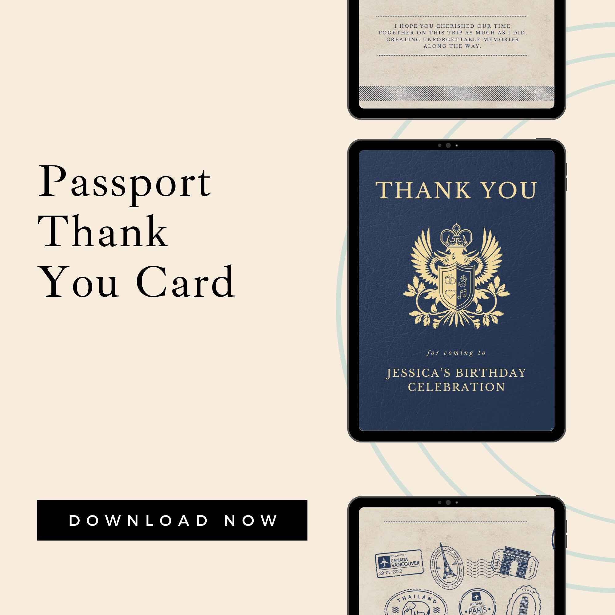 Thank You Card Passport Travel Theme Travel Party Digital File Custom ...