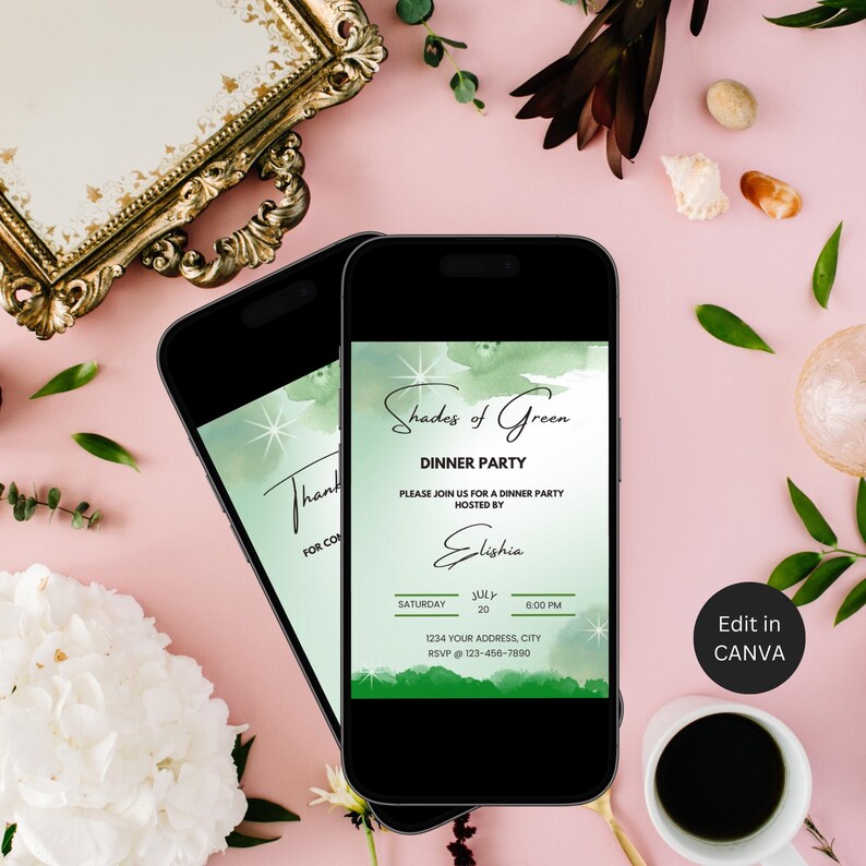 Shades of Green Dinner Party Invitation | Green Party Invite | Digital ...