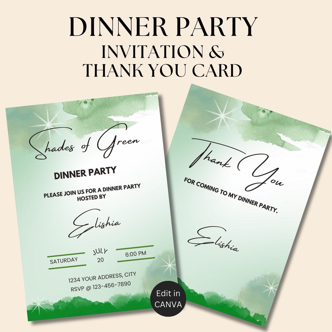 Shades of Green Dinner Party Invitation | Green Party Invite | Digital ...