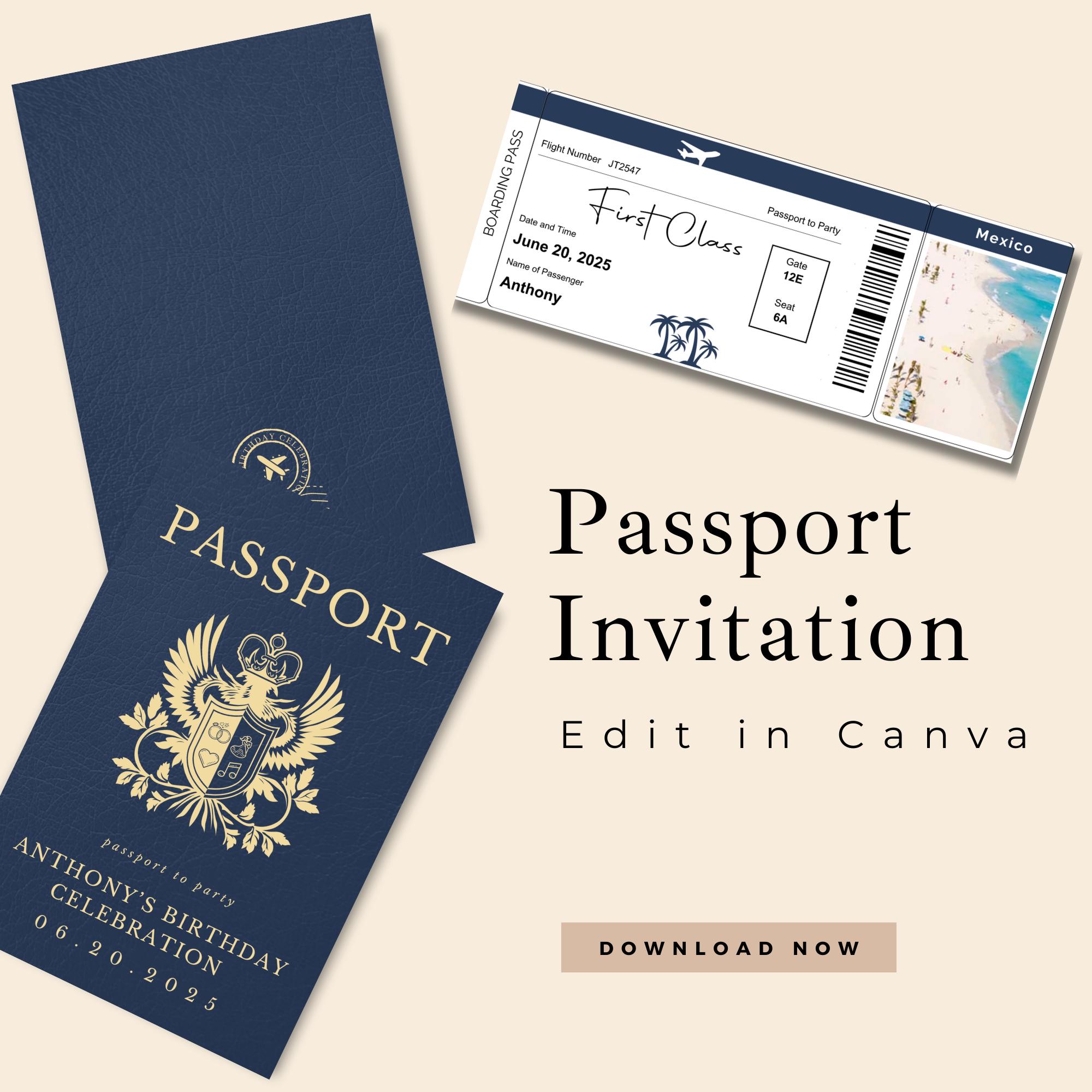 Passport Invitation Template for Destination Wedding, Birthday Party ...