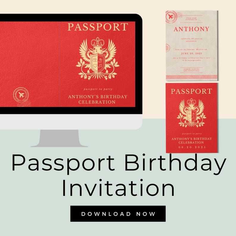 Red Passport Invitation Template for Destination Wedding, Birthday ...