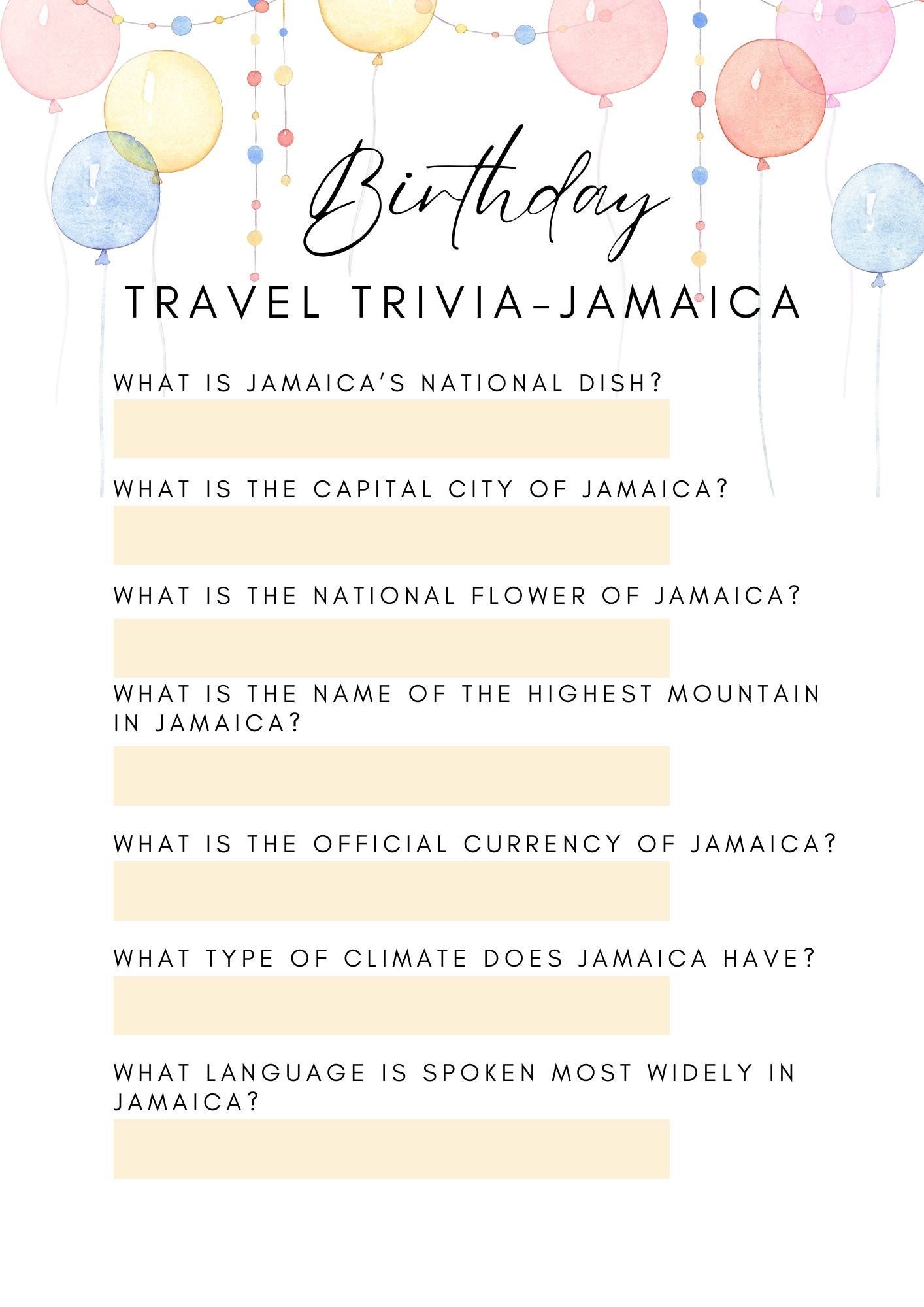 Printable Travel Trivia Game - Destination Jamaica - Fun & Educational ...