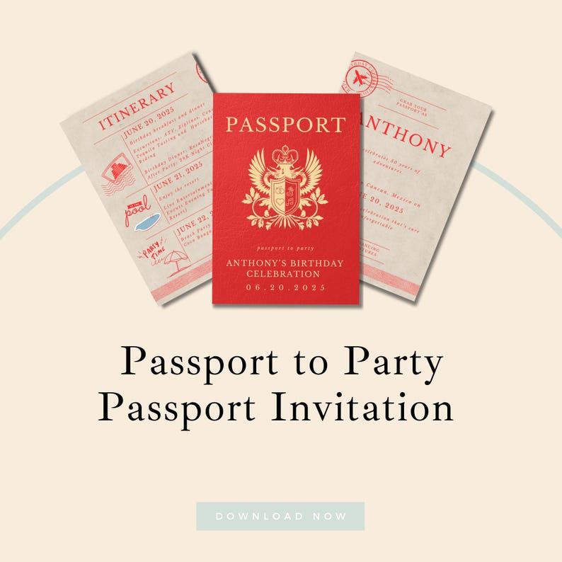 Red Passport Invitation Template for Destination Wedding, Birthday ...