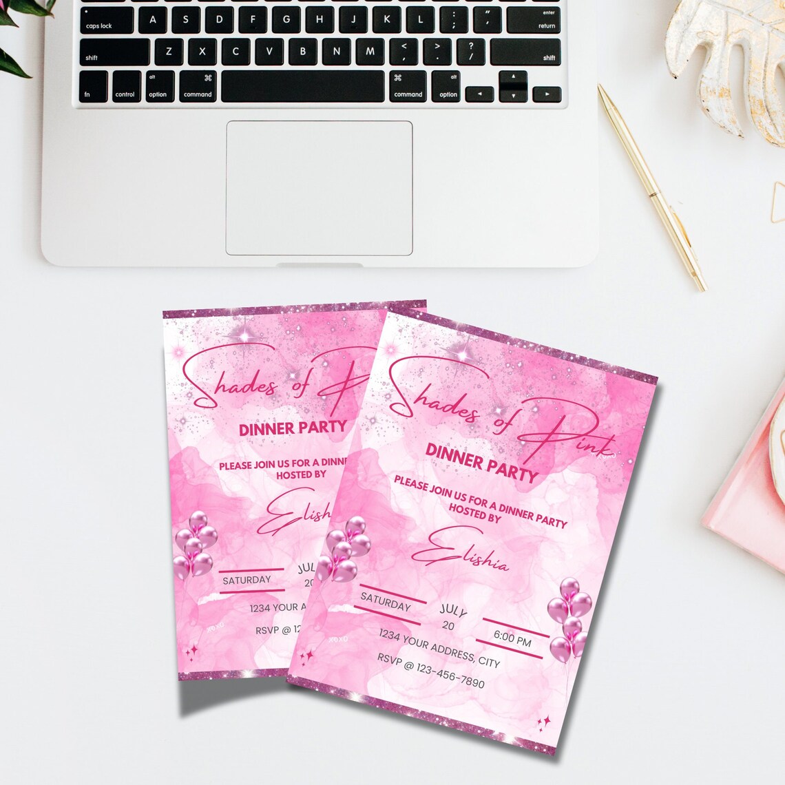 Shades of Pink Dinner Party Invitation Pink Glitter Party Invite ...