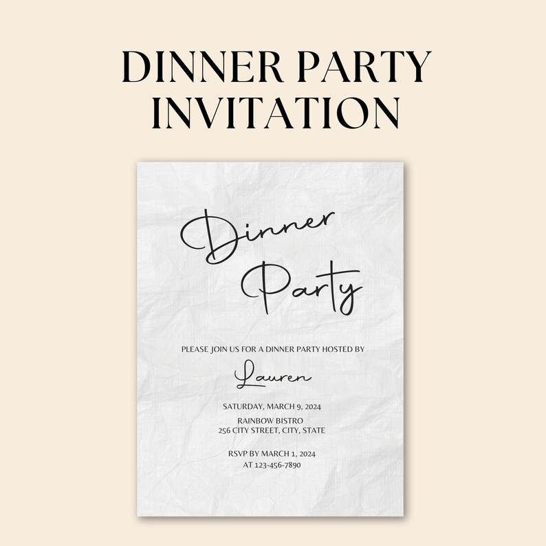 Dinner Party Invitation Birthday Dinner Invitation Template Minimalist ...