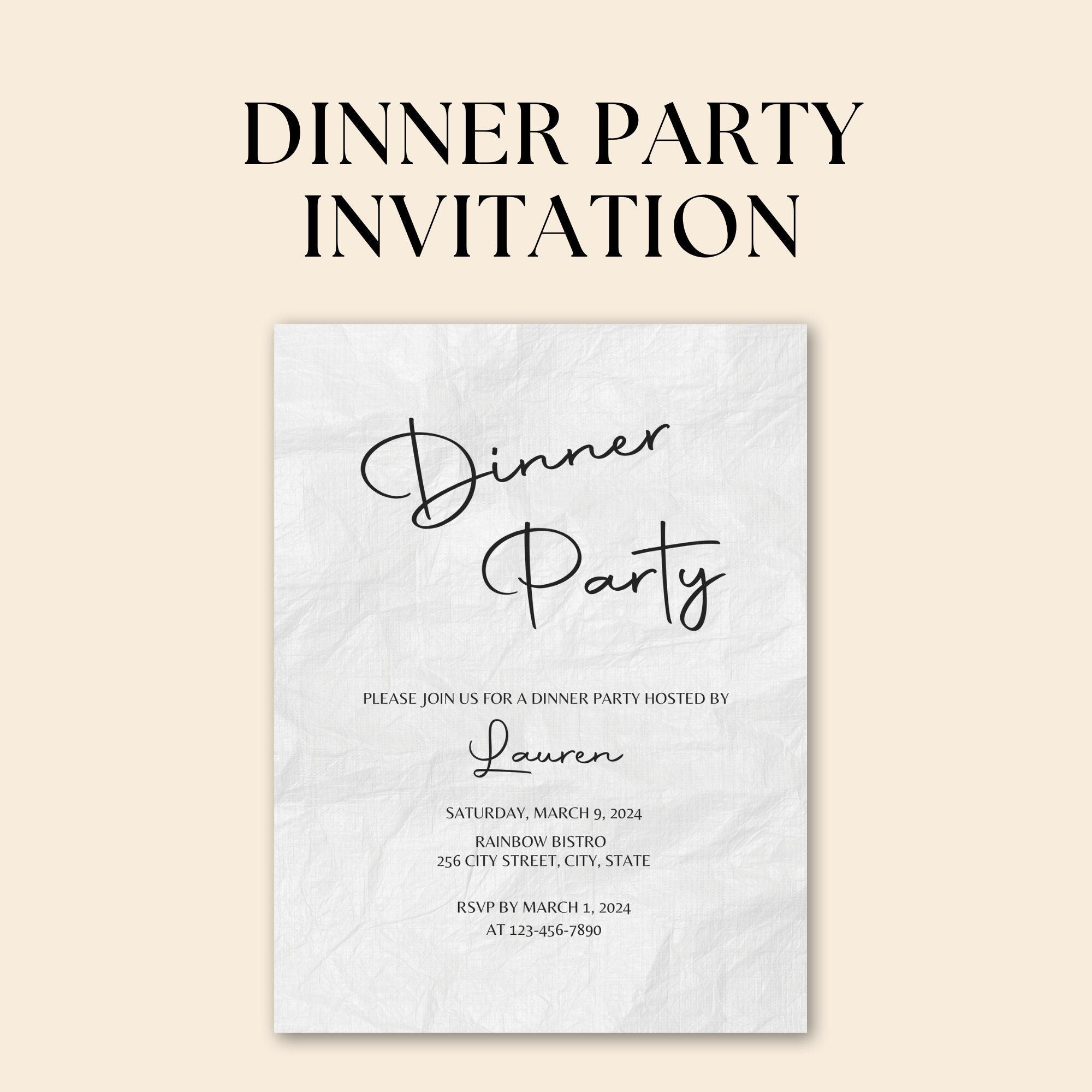 Dinner Party Invitation Birthday Dinner Invitation Template Minimalist ...