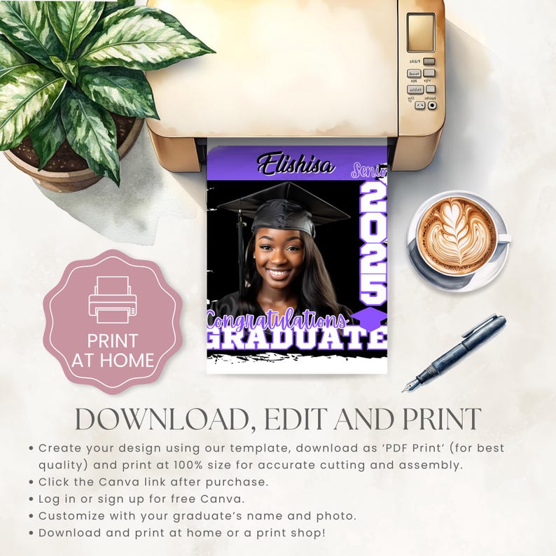 Purple Lilac Graduation Poster Template – Easy Editable Canva Design ...