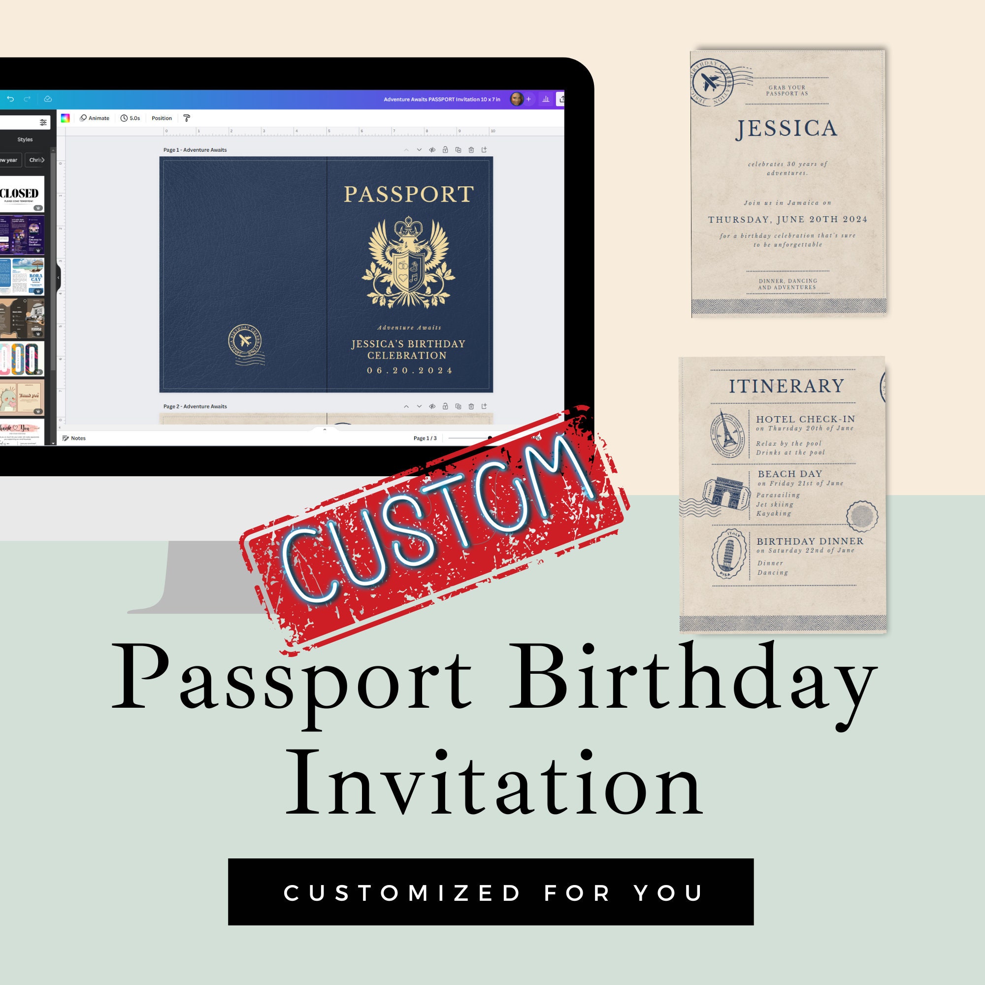 We Customize Your Passport Birthday Invitations, Personalized Travel ...