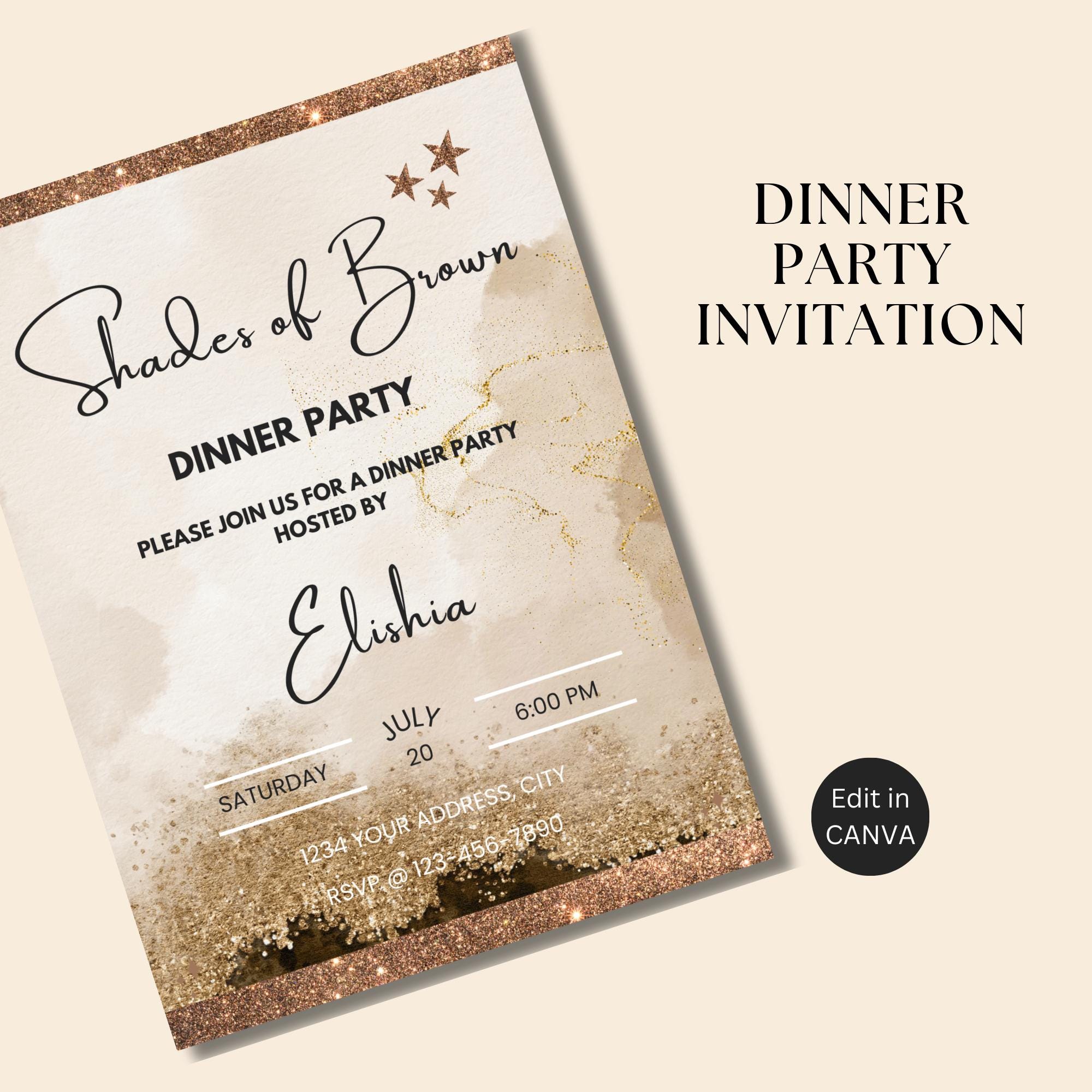 Shades of Brown Dinner Party Invitation | Brown Glitter Party Invite ...