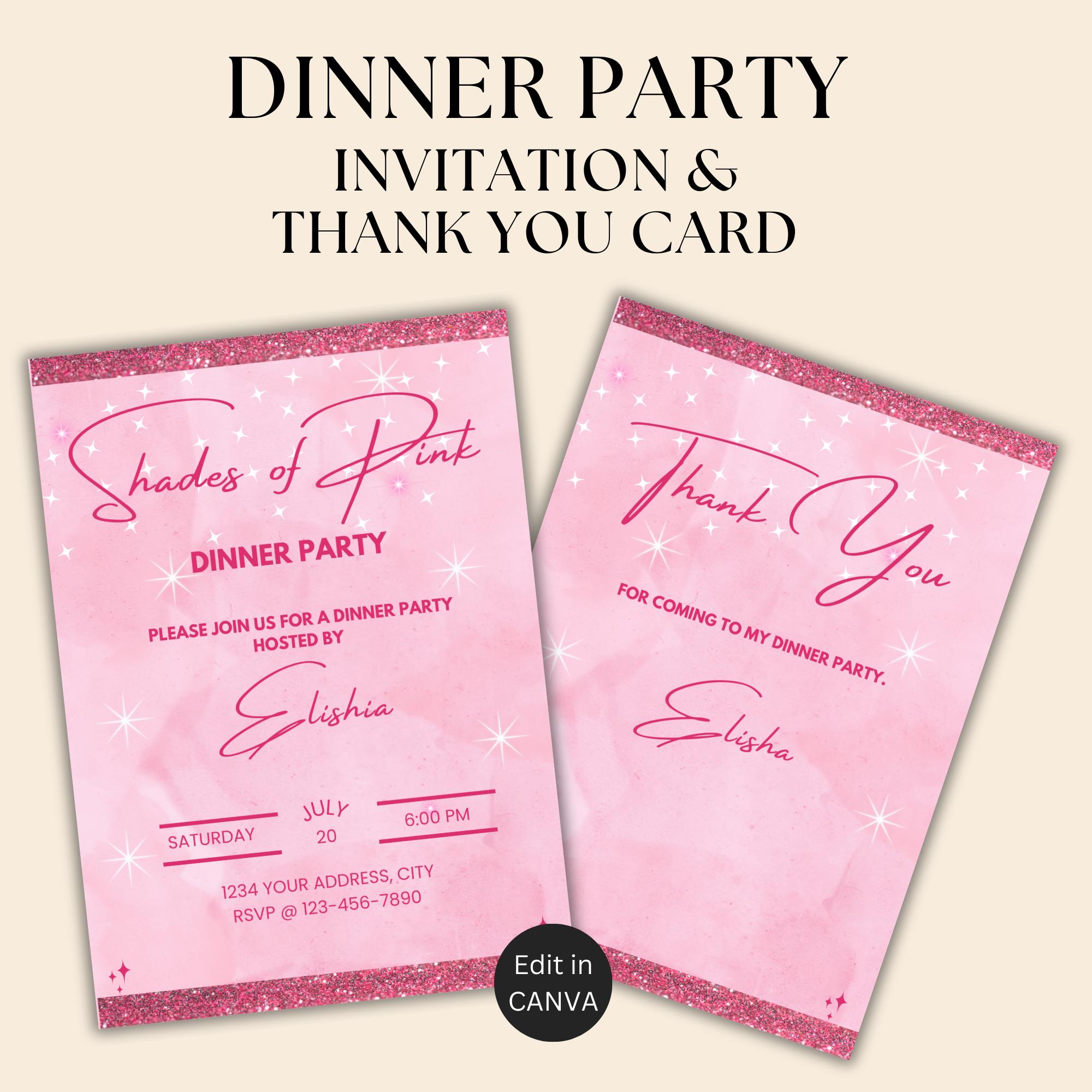 Shades of Pink Dinner Party Invitation | Pink Glitter Party Invite ...