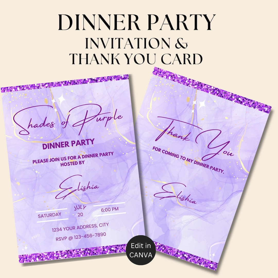 Shades of Purple Dinner Party Invitation | Purple Glitter Party Invite ...