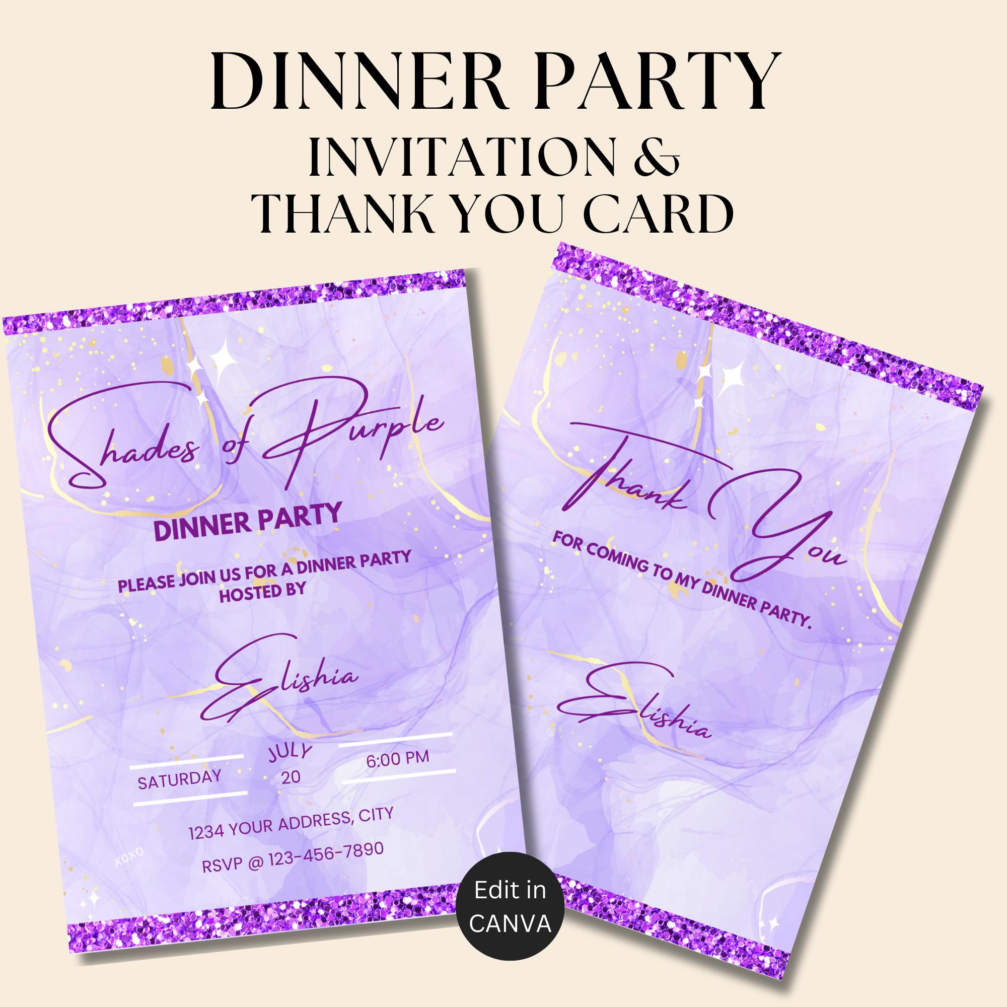 Shades of Purple Dinner Party Invitation | Purple Glitter Party Invite ...