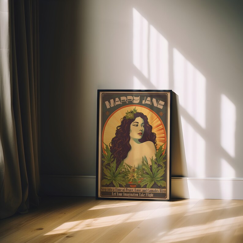 Vintage Marijuana Poster, Retro Bohemian Wall Art Mary Jane Print Retro ...