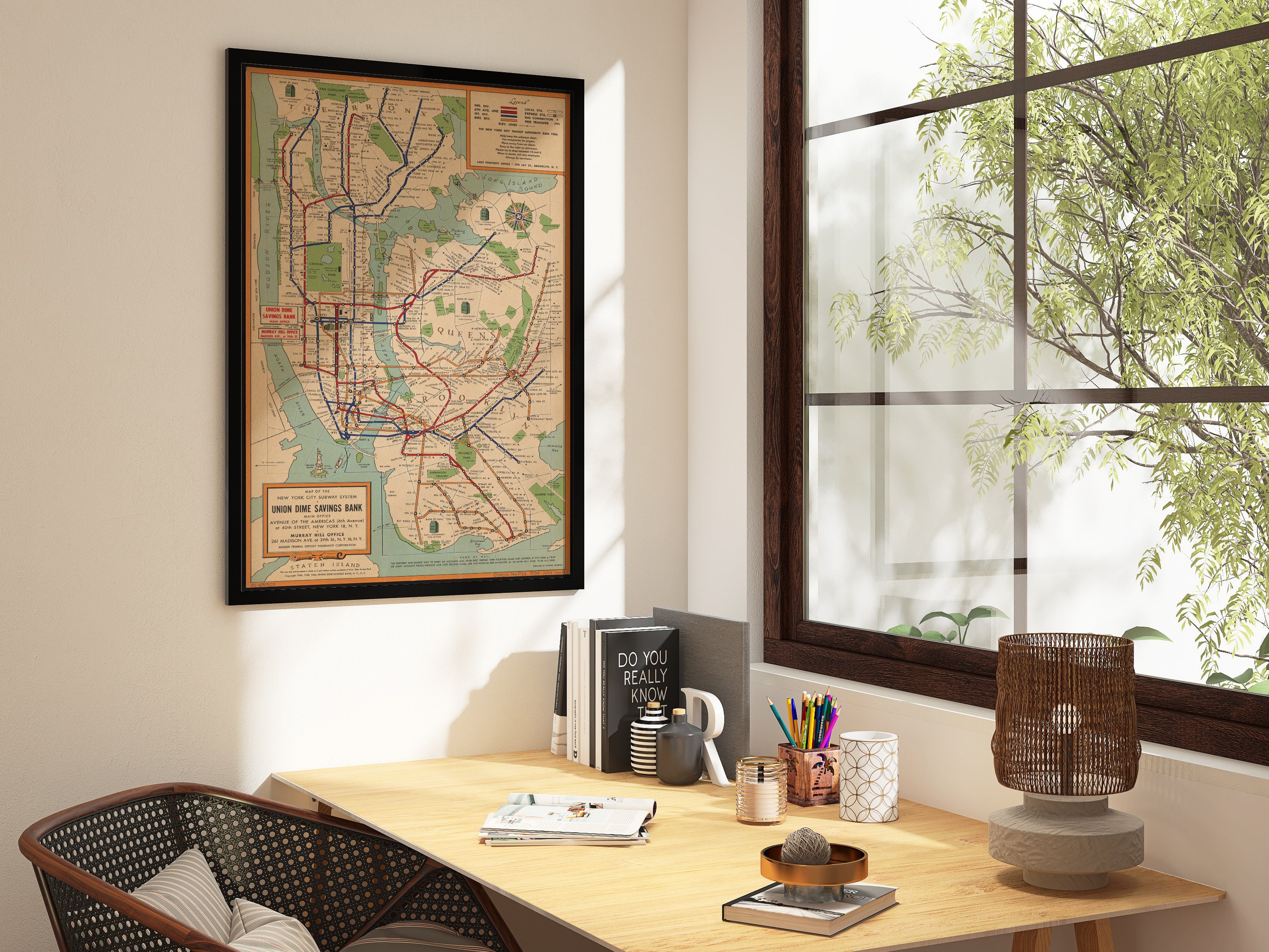 Old Map of New York City Subway System, 1954 Vintage Subway Map ...