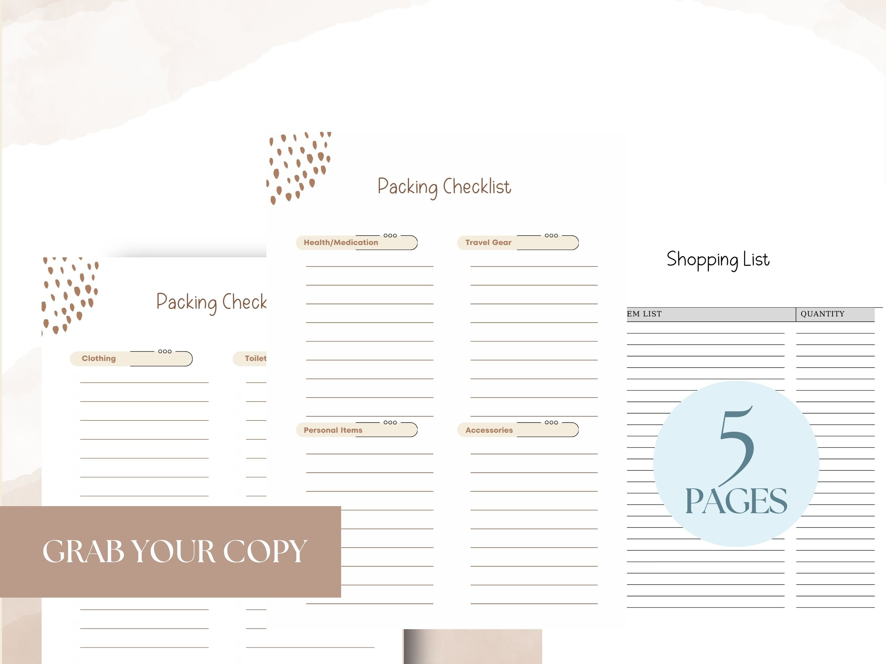 Blank Packing Checklist Vacation Checklist travel Packing List Travel ...